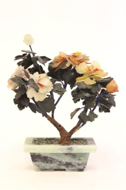 Chinese Jade Stone Tree Plant In A Marble Base