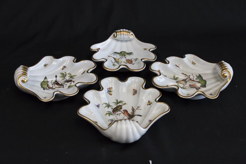 Set Of 4 Herend Porcelain Shell Form Dishes