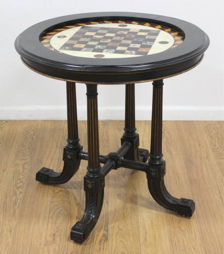 Victorian Pietra Dura Round Chess Table