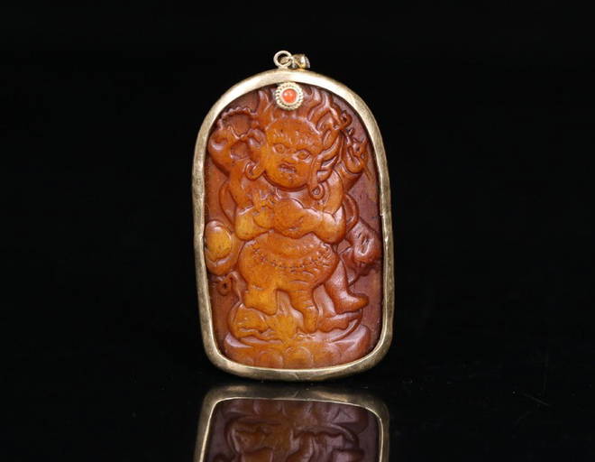 An Olf Yak Bone Tablet With Craved Tibet Buddha Design