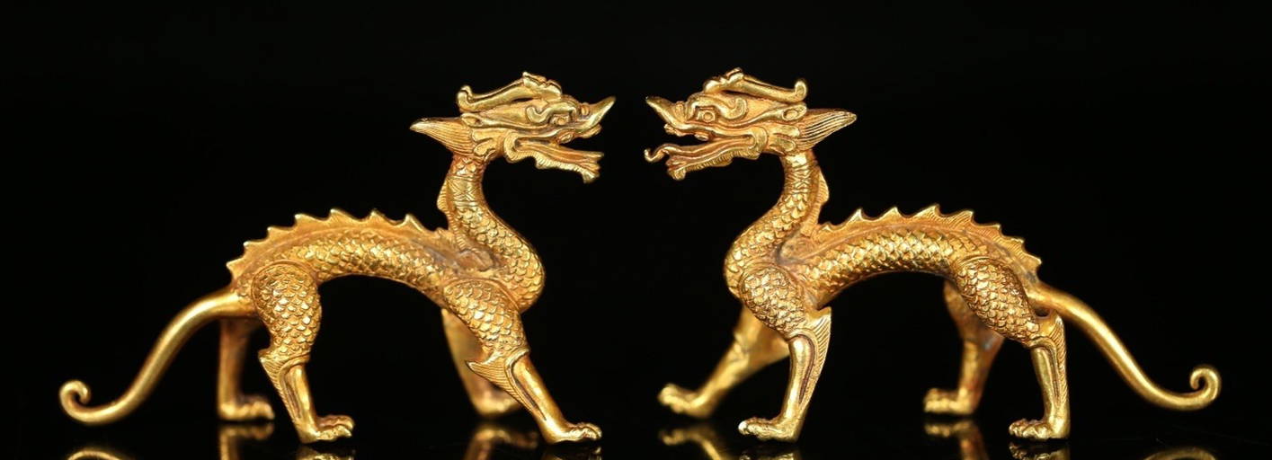 Pair Of Gilt Bronze Dragon Shaped Pendant