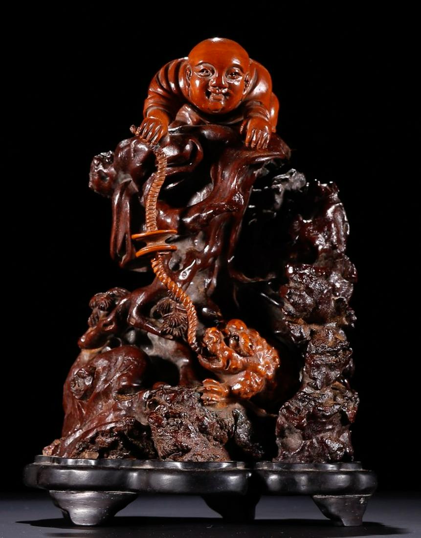 Longyang Wood With Huangyang Wood Liuhai Shaped Statue