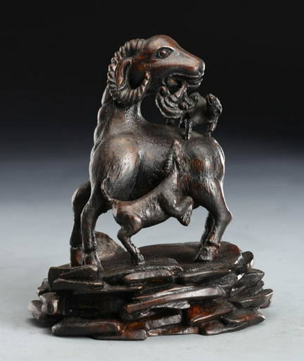 Chenxiang Wood Carved Goat Pendant
