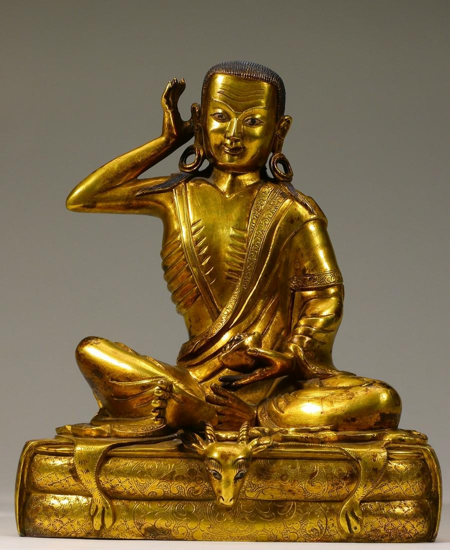 Tibetan Gilt Bronze Milarepa Statue