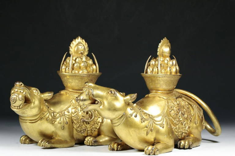 Pair Of Gilt Bronze Cast Mice