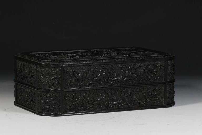 Zitan Wood Carved Three Flower Pattern Box