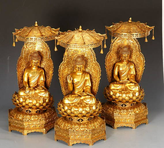 Zhenguan Mark Gilt Bronze Trai Lokya Buddha Statue