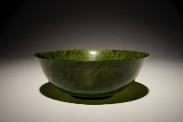 A Chinese Thin Walled Spinach Green Jade Bowl, 20th C.