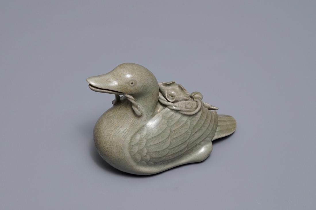 A Korean Celadon Glazed Duck Shaped Water Dropper,