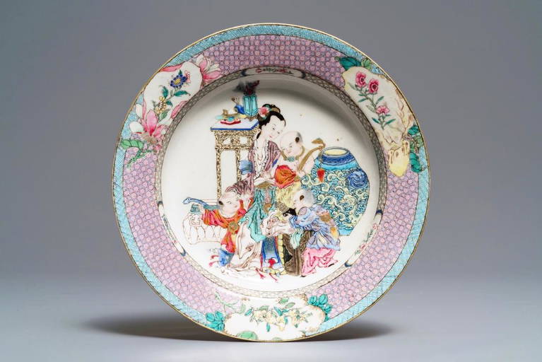A Fine Chinese Famille Rose 'ruby Back' Eggshell Plate
