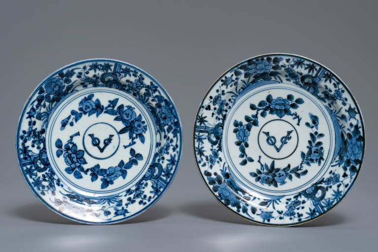 A Pair Of Japanese Blue And White 'voc' Monogram