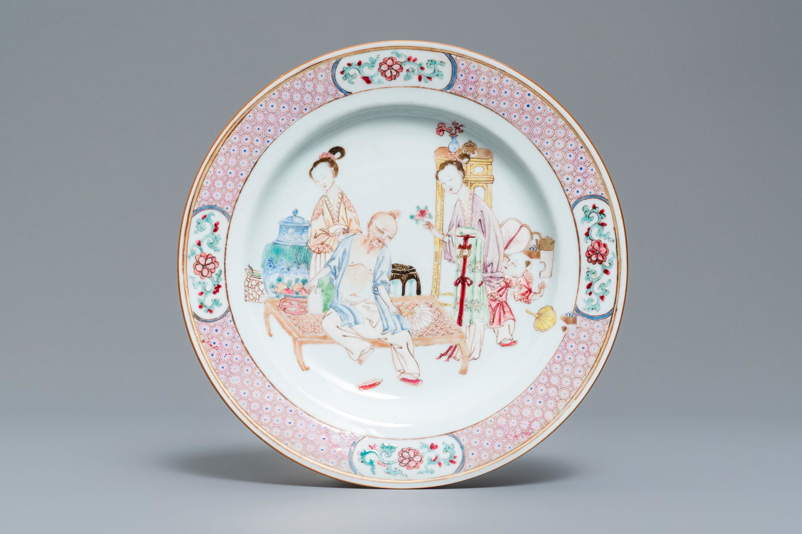 A Fine Chinese Famille Rose Ruby Back Plate With