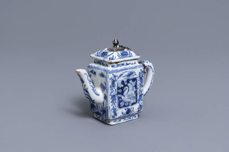 A Rare Dutch Delft Blue And White Relief Moulded Teapot