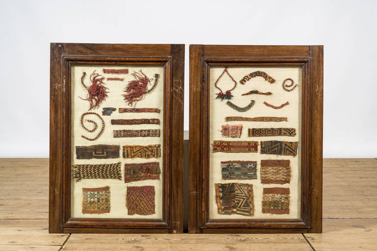 A Collection Of Coptic Textile Fragments Mounted In Two Frames