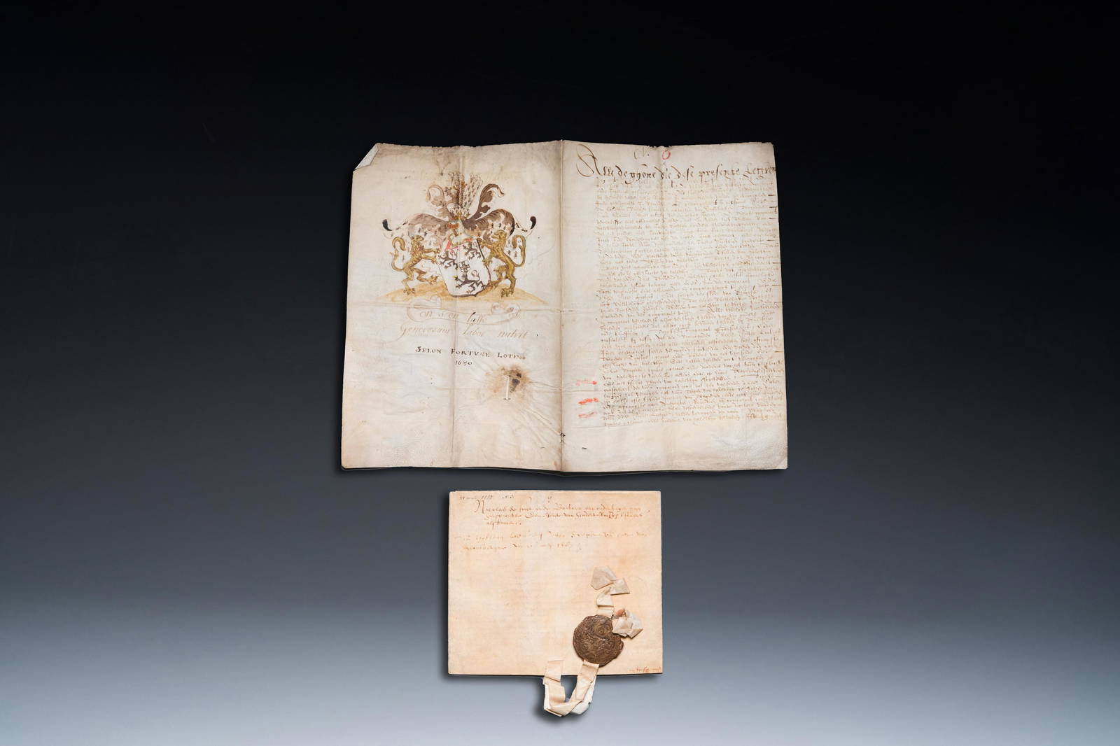 A Flemish Armorial Manuscript On Parchment And A Second One, Dated 1587 ...