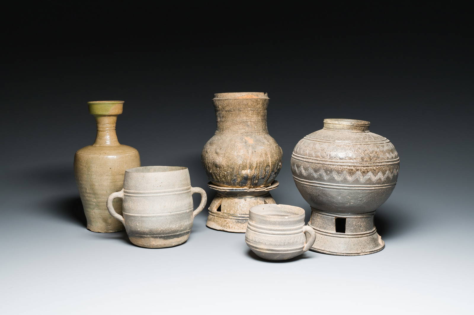 Five Early Korean Pottery Wares, Silla And Goryeo, 5th C. And Later Auction