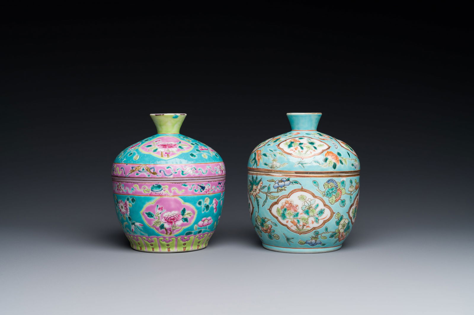 Two Chinese Famille Rose 'chupu' Bowls And Covers For The Straits Or ...