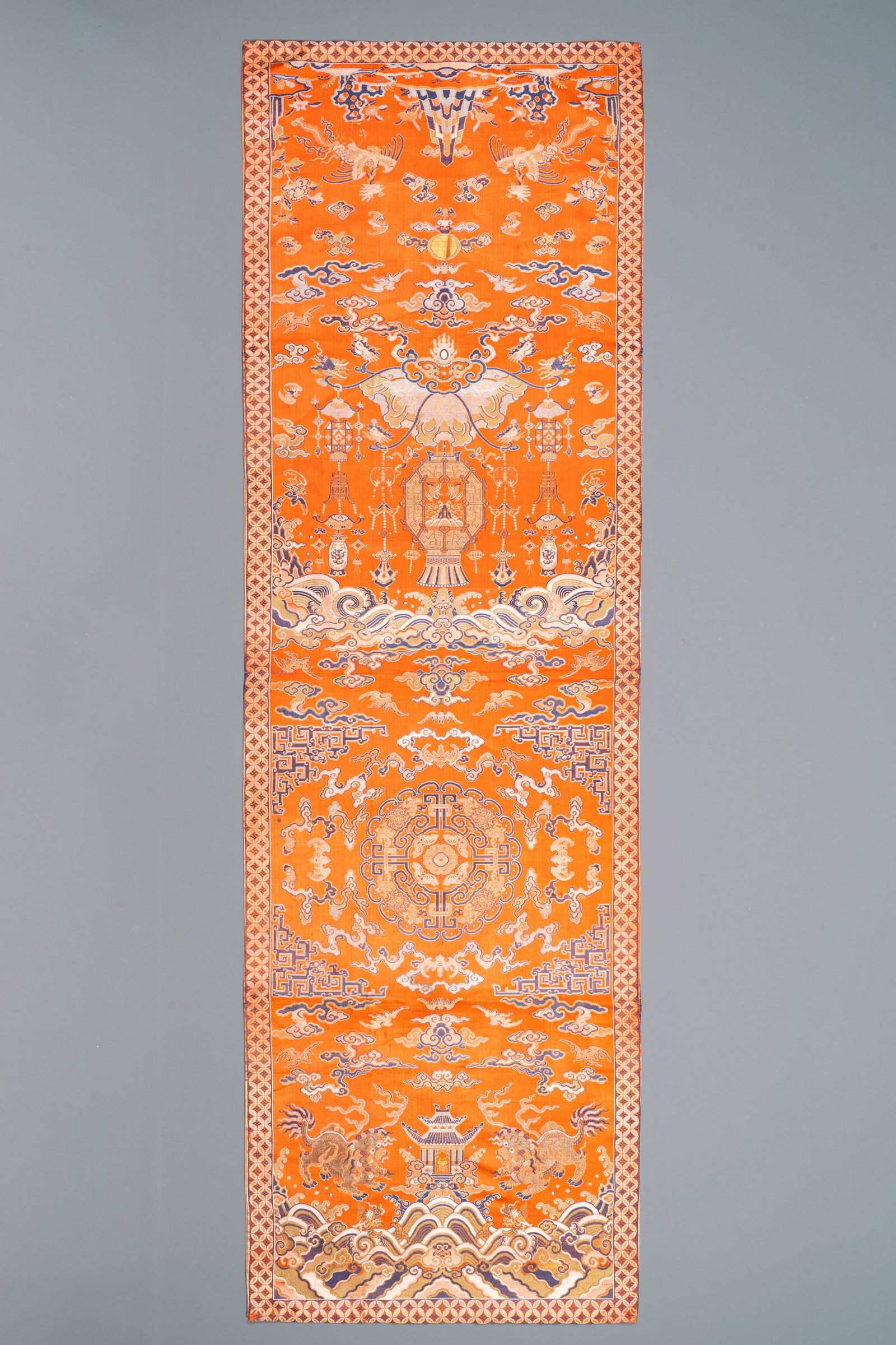 A Chinese Embroidered Silk 'kesi' Cloth With Buddhist Lions And ...