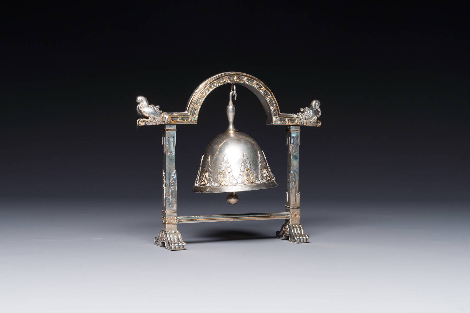 A Fine Parcel-gilt Silver Table Bell Or Miniature Gong, Southeast Asia ...