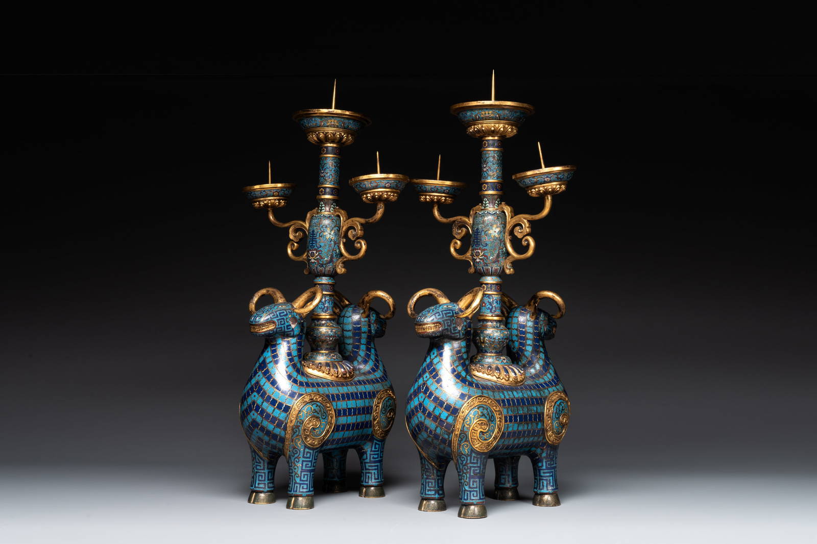 A Pair Of Extremely Rare Chinese Ram-shaped Cloisonnž Candelabra, 18 ...