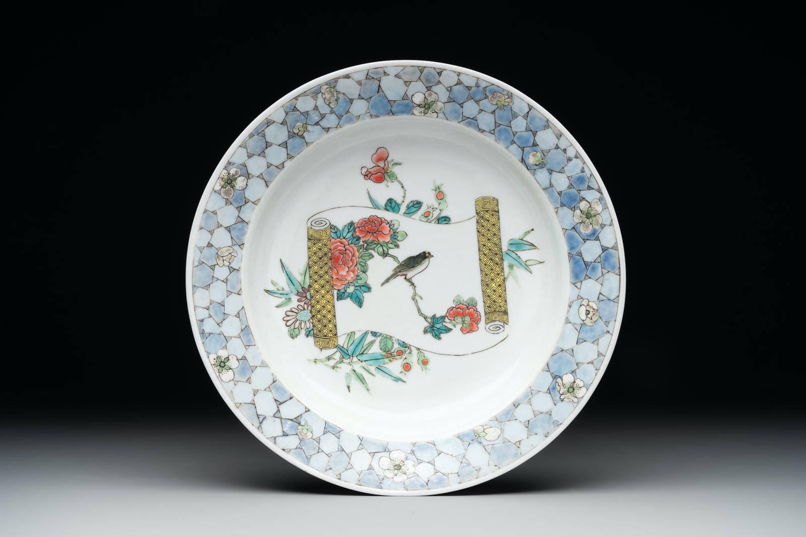 A Fine Chinese Famille Rose 'ruby Back' Plate With A Bird On A ...