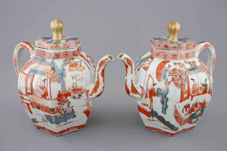 A Fine Pair Of Large Chinese Imari Style Teapots And