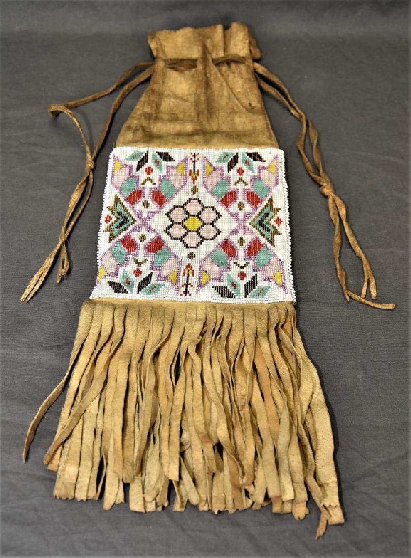 Native American Beaded Buckskin Bag