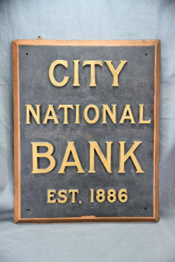 City National Bank Sign, Bronze Letters