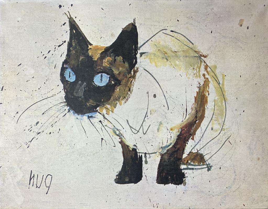 Fritz Rudolph "hug" Siamese Cat On Canvas 1970