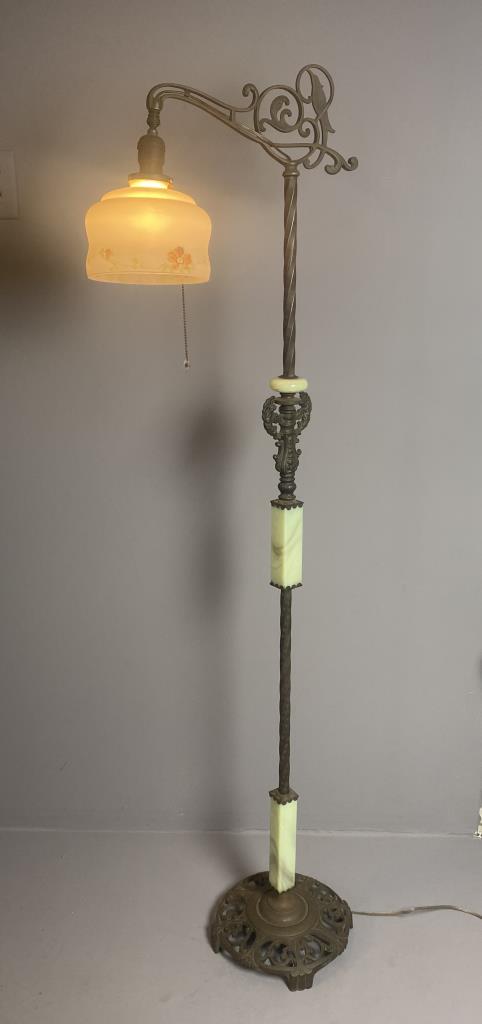 1920s Bridge Lamp Slag Glass Spacers Painted Shade Auction