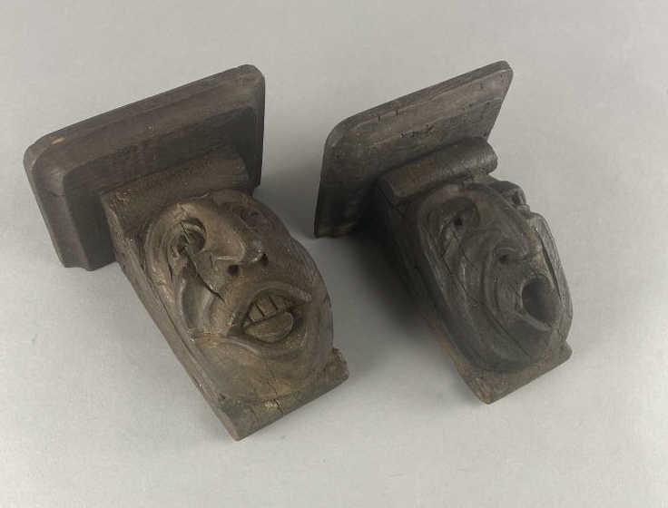 2 Gothic Carved Wooden Grotesque Face Corbels Auction