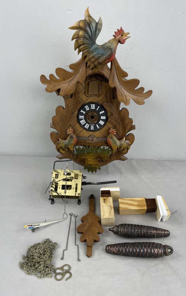 1 Day Rooster Motif Cuckoo Clock Restoration Auction