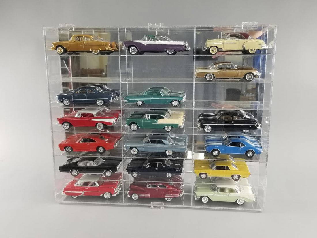 18 Die Cast Cars And Display Case Auction