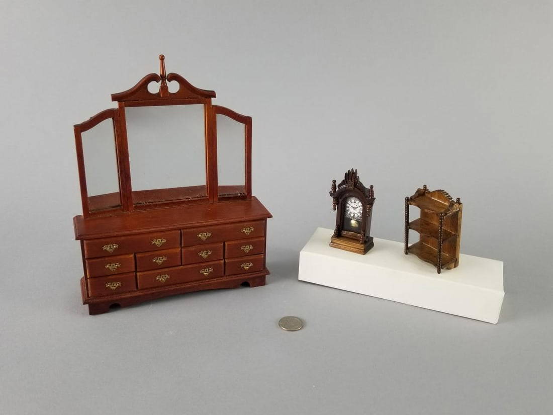 Miniature Dresser, Clock And Shelf Auction