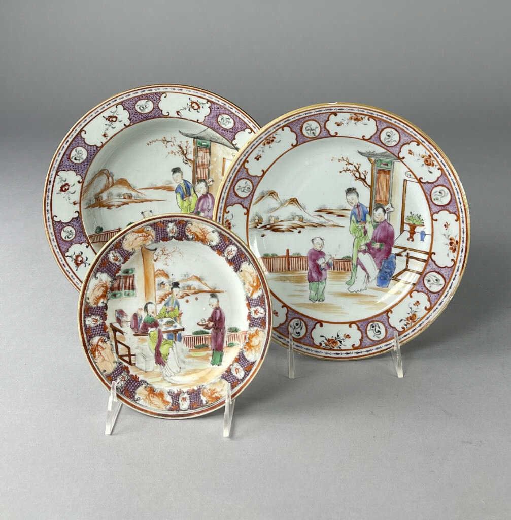 Three 19th C Chinese Rose Mandarin Plates Auction