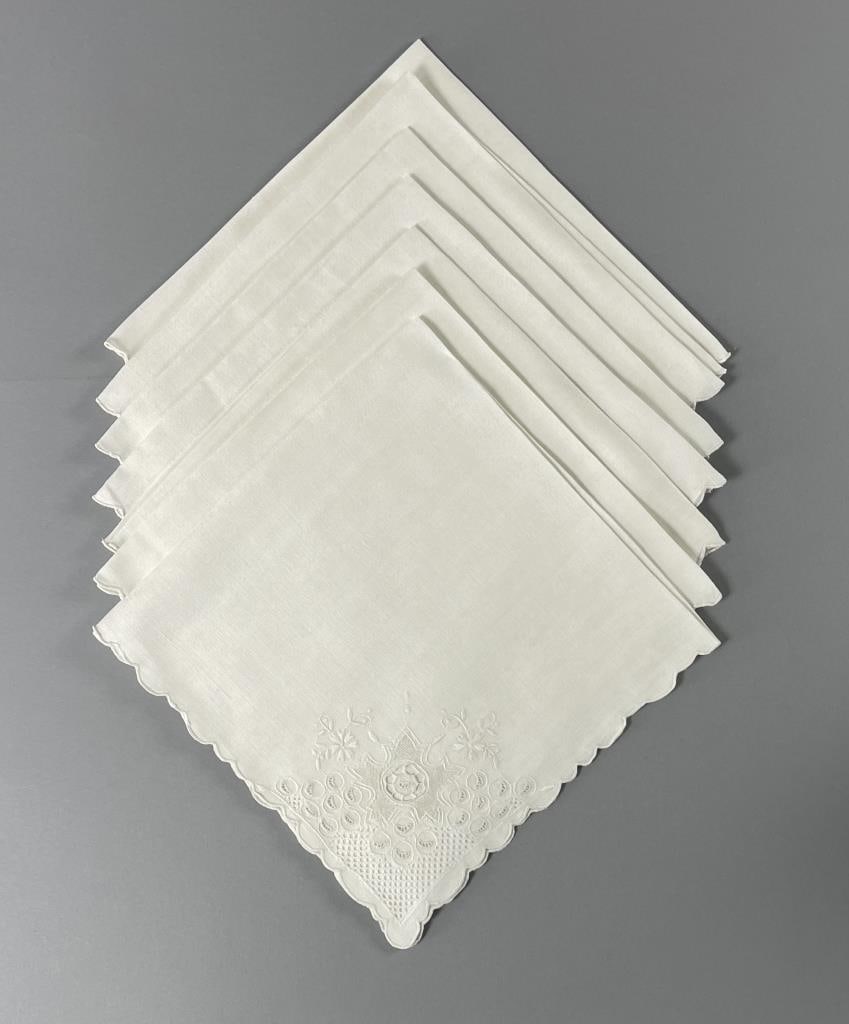 7 Antique French Embroidered Cutwork Napkins Auction