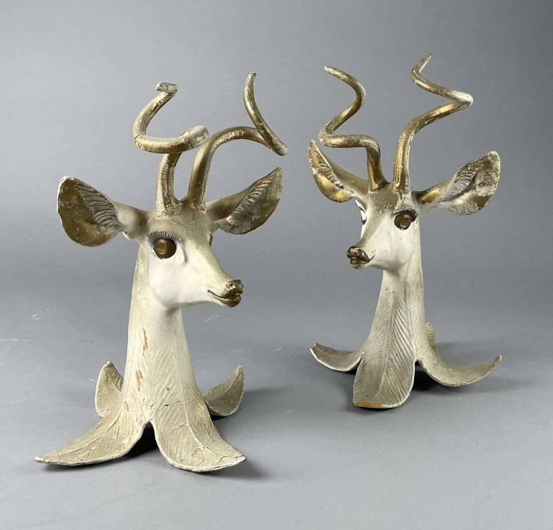 Pair 1940s Composition Reindeer Store Displays Auction