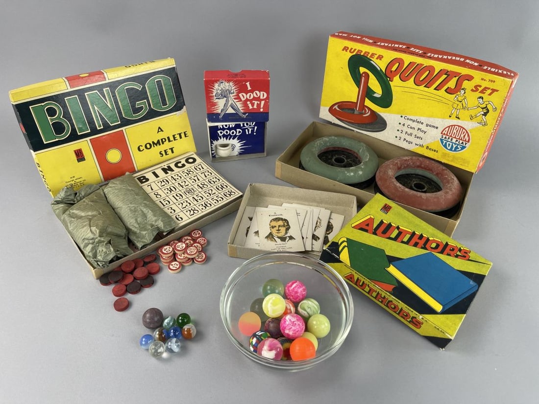 Bingo Game Of Authors Rubber Quoits Marbles Auction