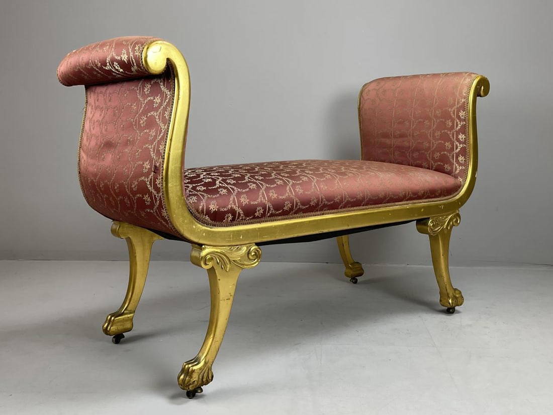 French Empire Style Giltwood Lyre Shaped Bench Auction