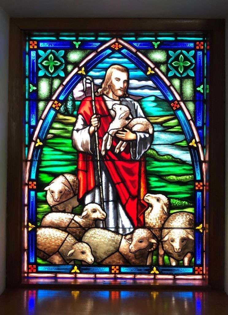 Stained Glass Window "good Shepherd" 40x54" Auction