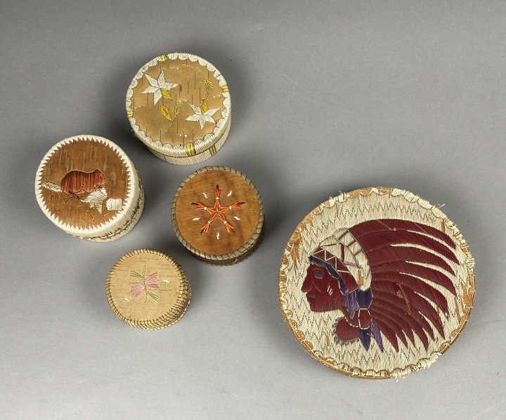 5 Native American Quill Covered Baskets Auction