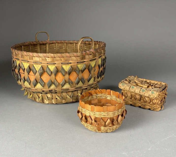 3 Native American Splint Ribbon Baskets Auction