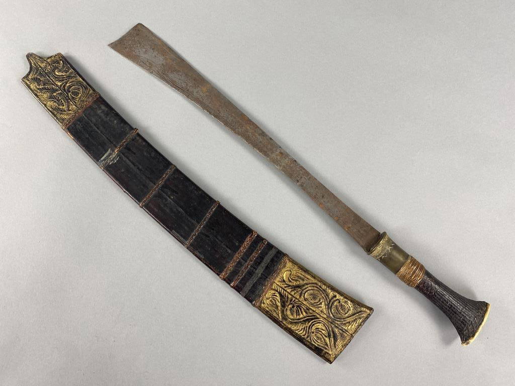 19th C. Naga Dao Sword India Burma Scabbard Auction