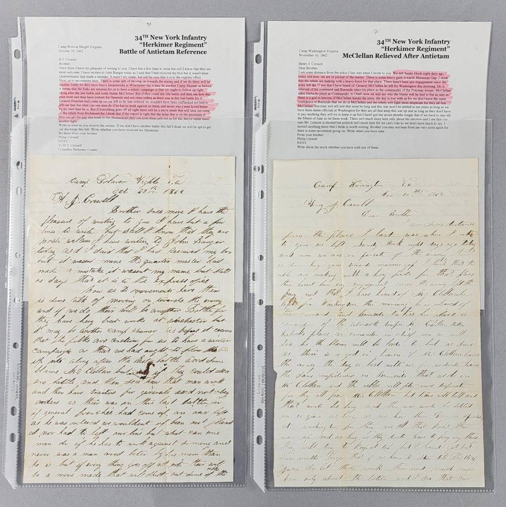 Letters From Philip Crewell To His Brother 1862 Auction