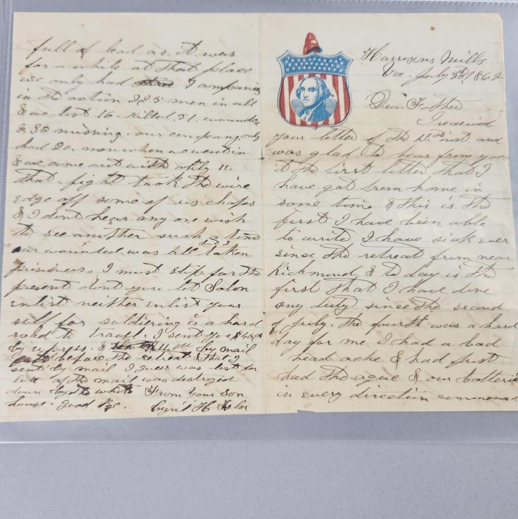 Civil War Soldiers Letter-battle Discriptions Auction