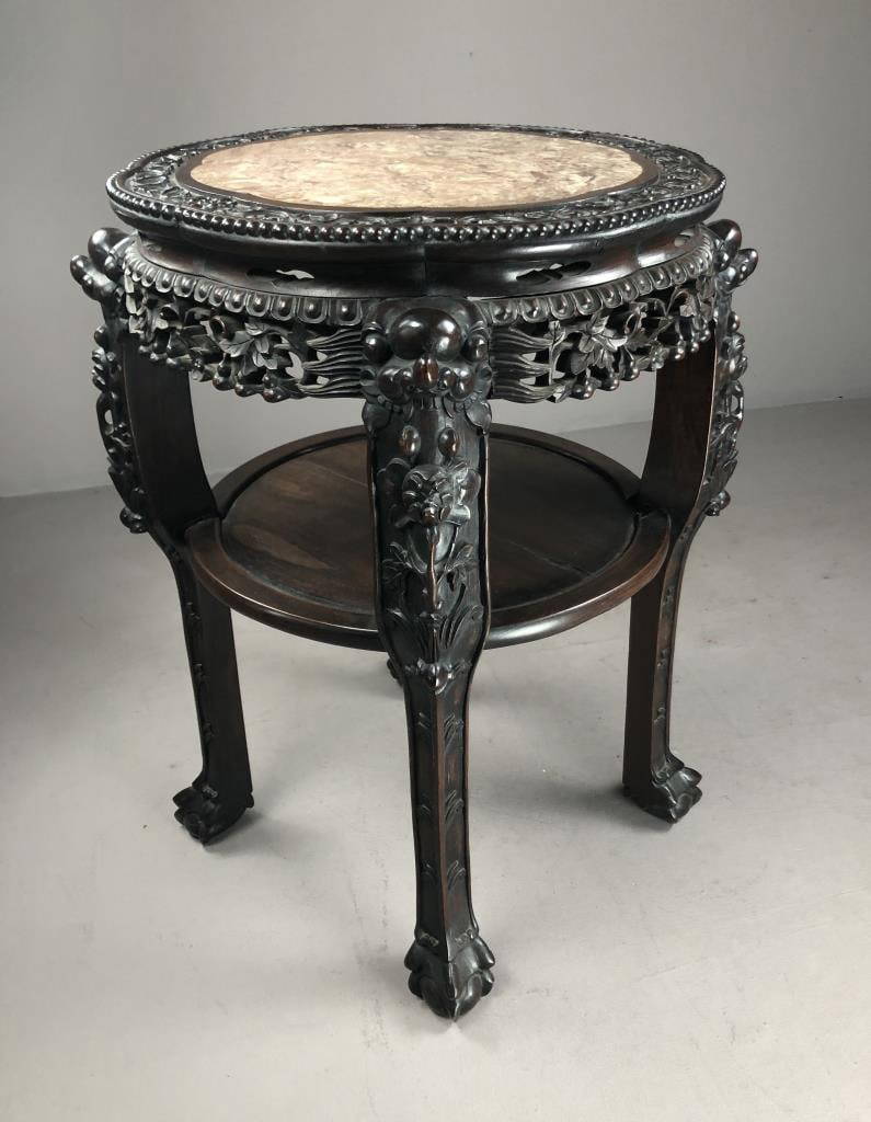 Antique Chinese Carved Center Table With Marble Auction