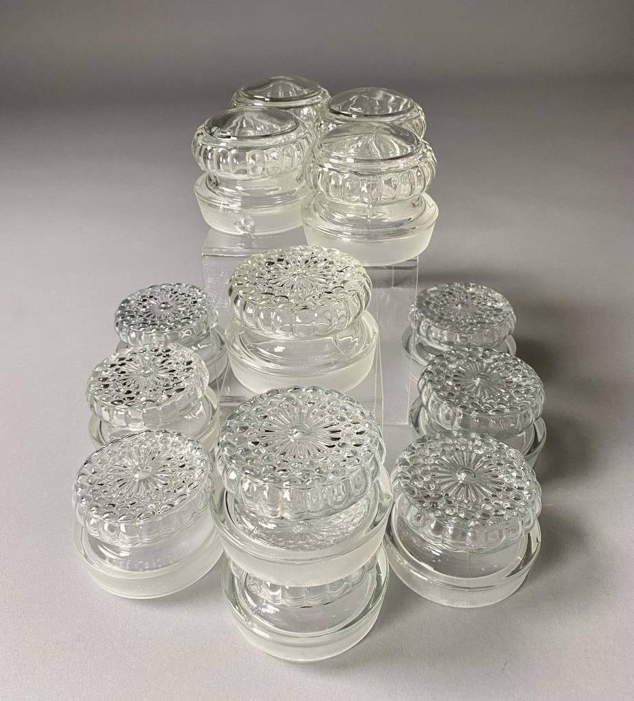 13 Clear Glass Lids For Antique Candy Jars Auction
