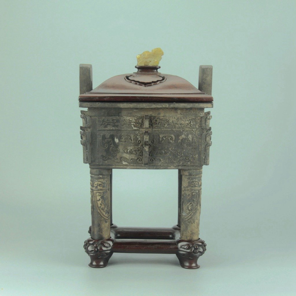 Vintage Chinese Rectangular Bronze Censer