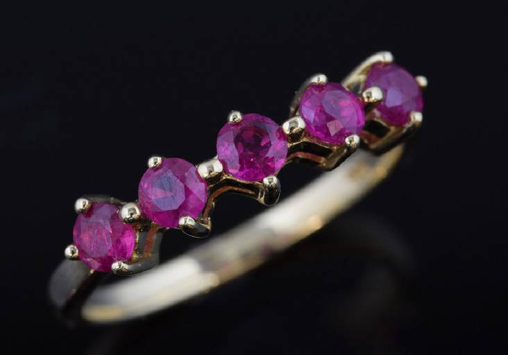 Five Stone Ruby Ring, Ring Size N, In 9 Ct Gold,