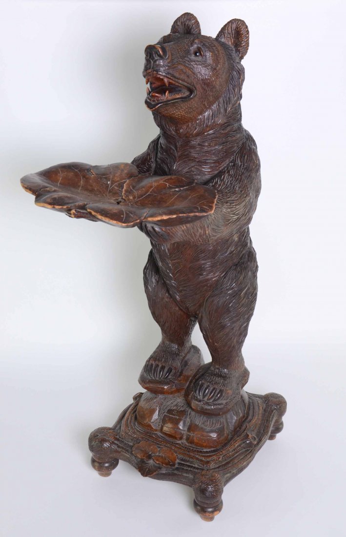 Black Forest carved wood bear stand with card tray,